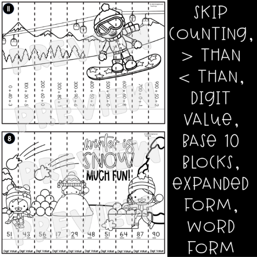 Winter Place Value Worksheets Puzzles, Hundreds Tens and Ones Puzzles ...