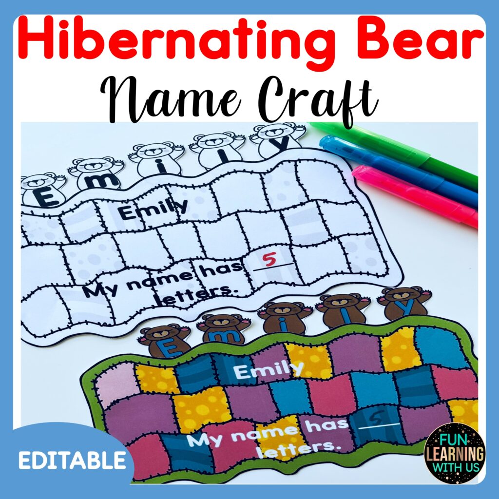 Hibernating Bear Name Crafts | Winter Animal Editable Name Activity ...