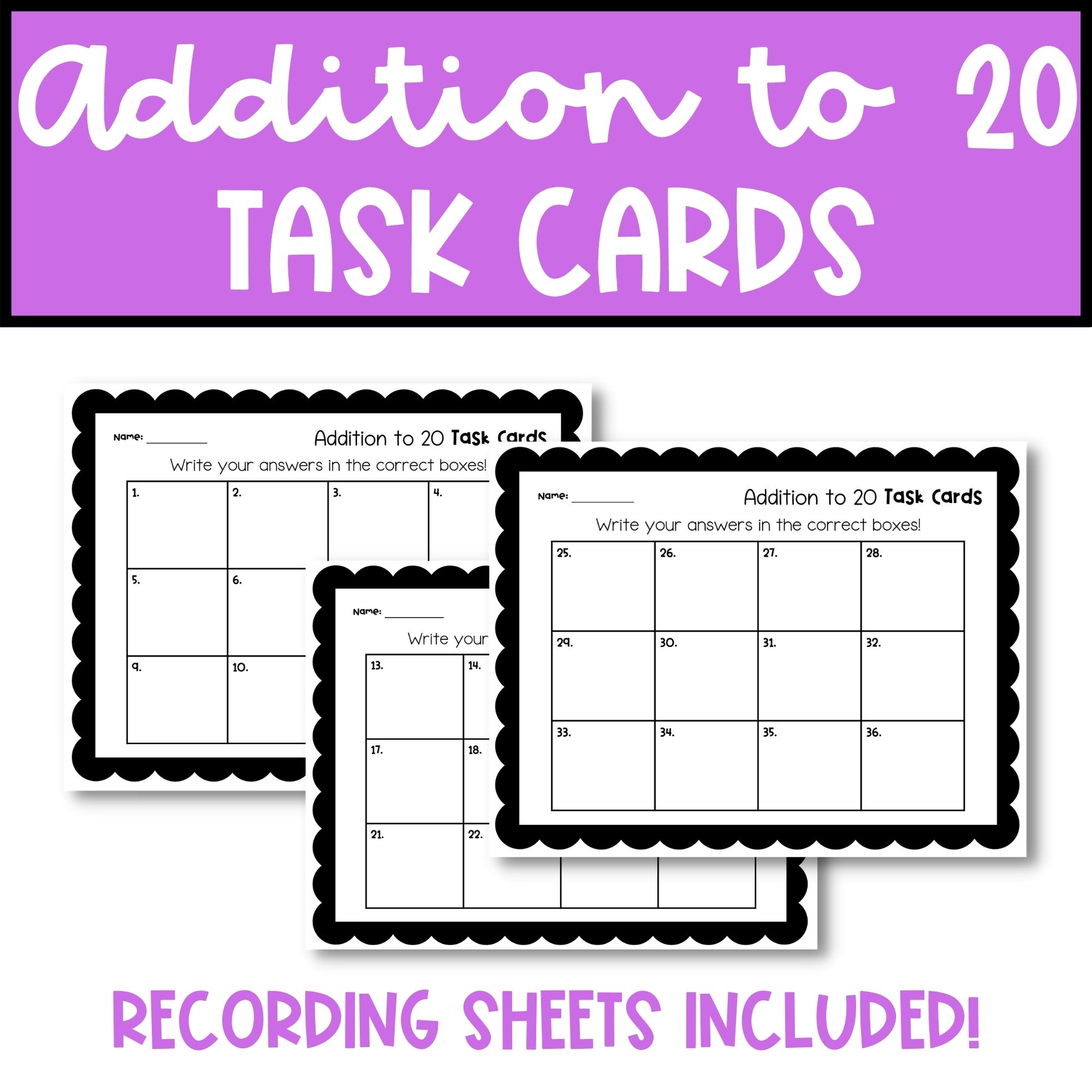 Addition to 20 Task Cards and Math Center Activity | Made By Teachers