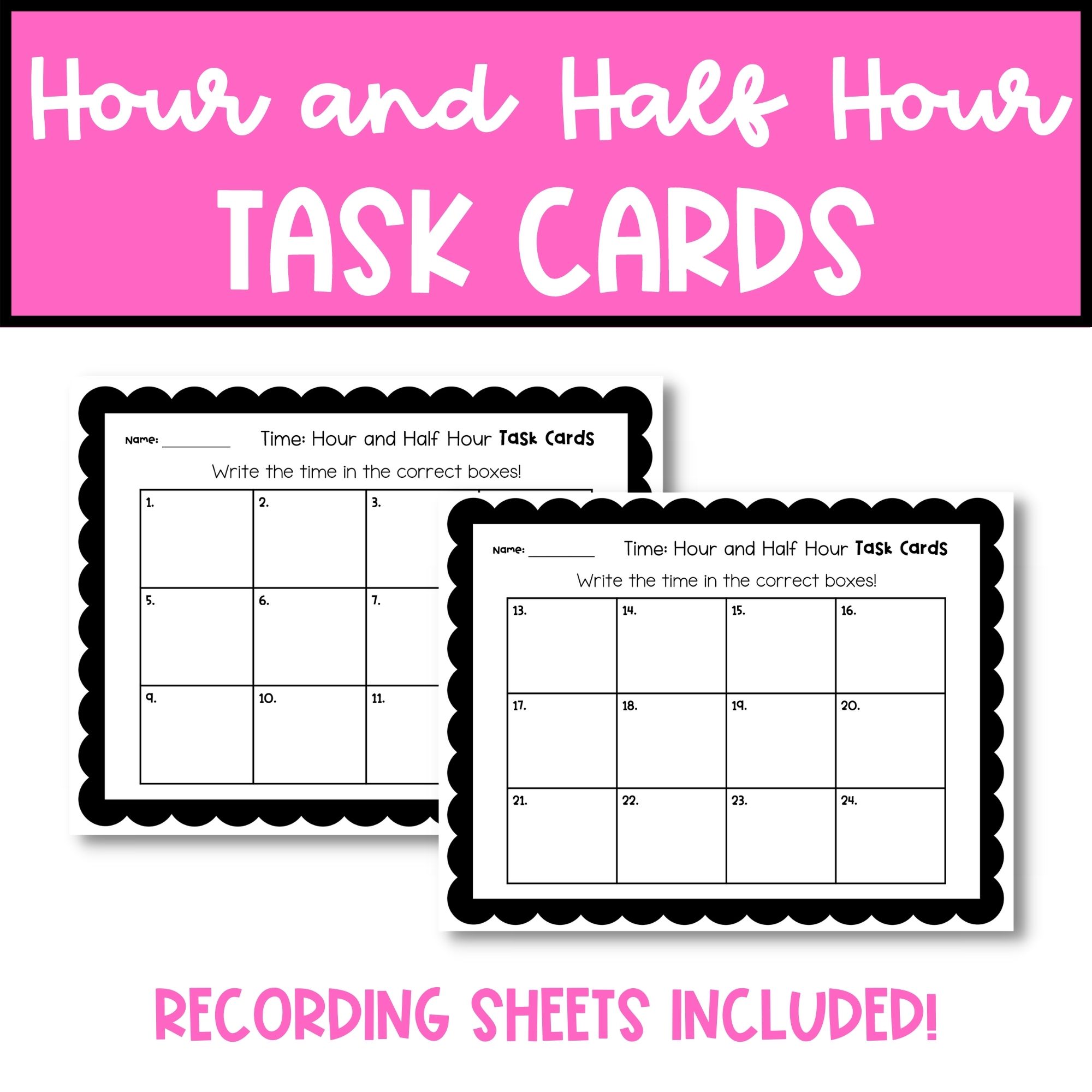 Telling Time to the Hour and Half Hour Task Cards and Math Center ...