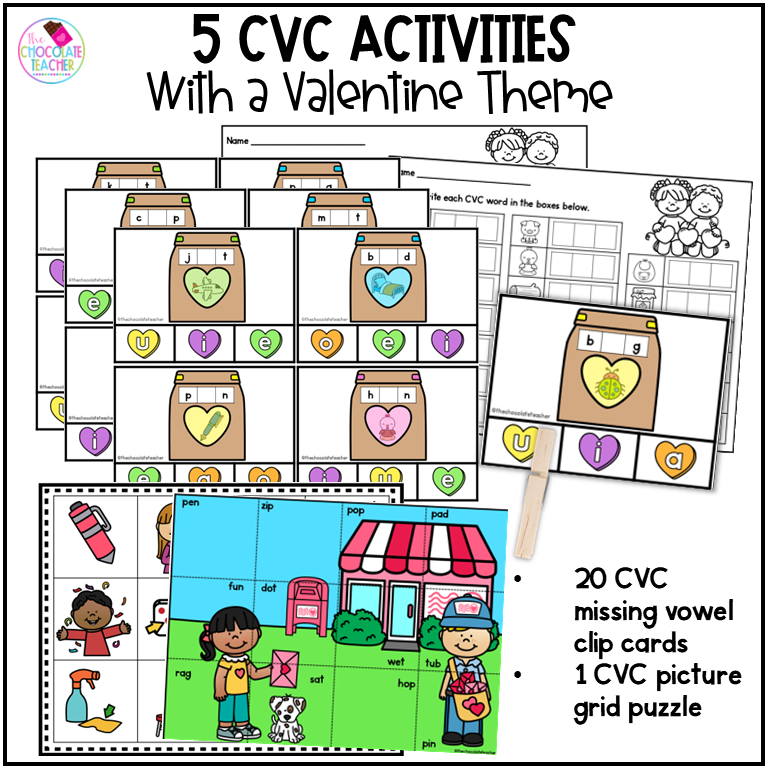 CVC Words - Phonics Practice - Word Families - Rhyming - Valentine's ...