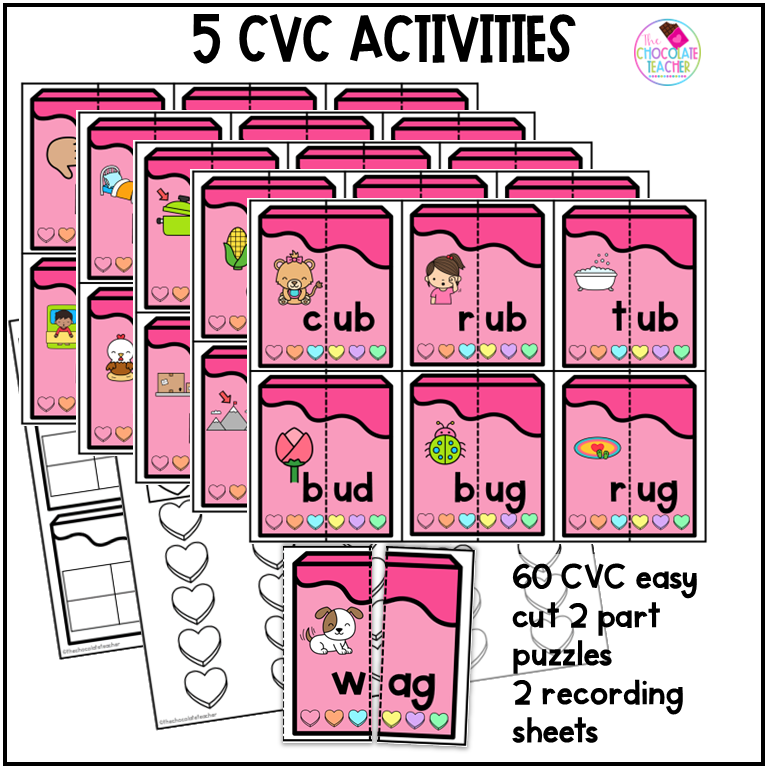 CVC Words - Phonics Practice - Word Families - Rhyming - Valentine's ...