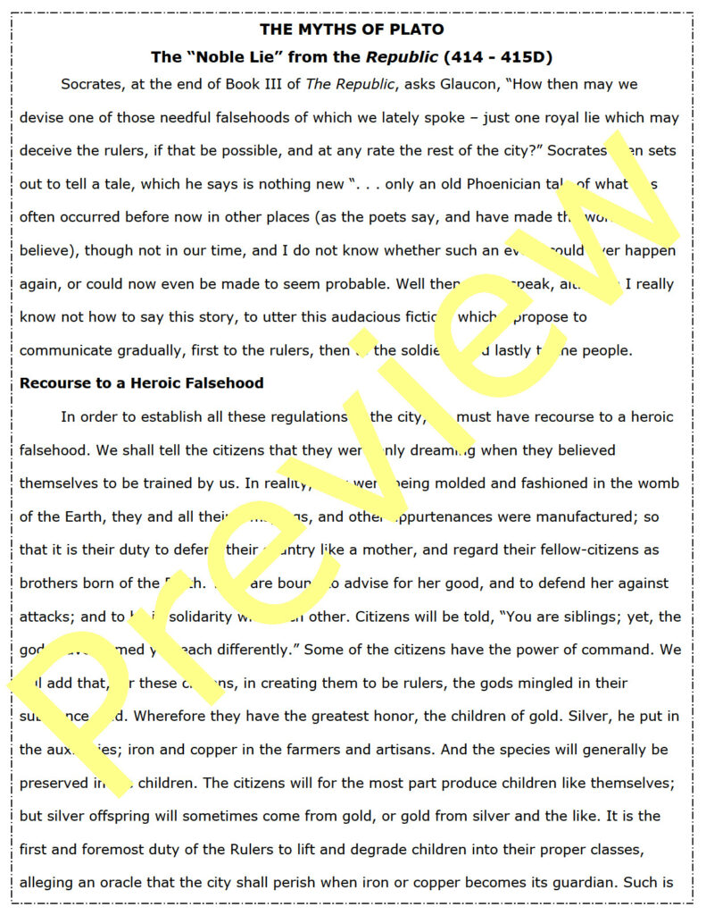The Noble Lie from Plato's Republic Philosophy in the Classroom Series ...