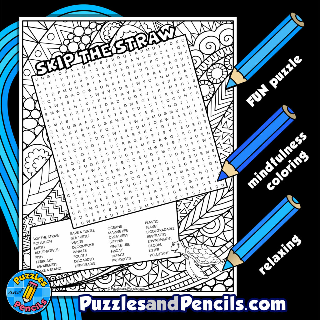 Skip the Straw Word Search Puzzle Activity Page | Skip the Straw Day ...