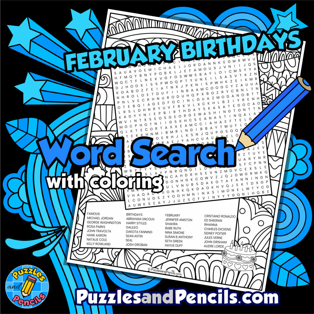 Famous February Birthdays Word Search Puzzle Activity Page with ...