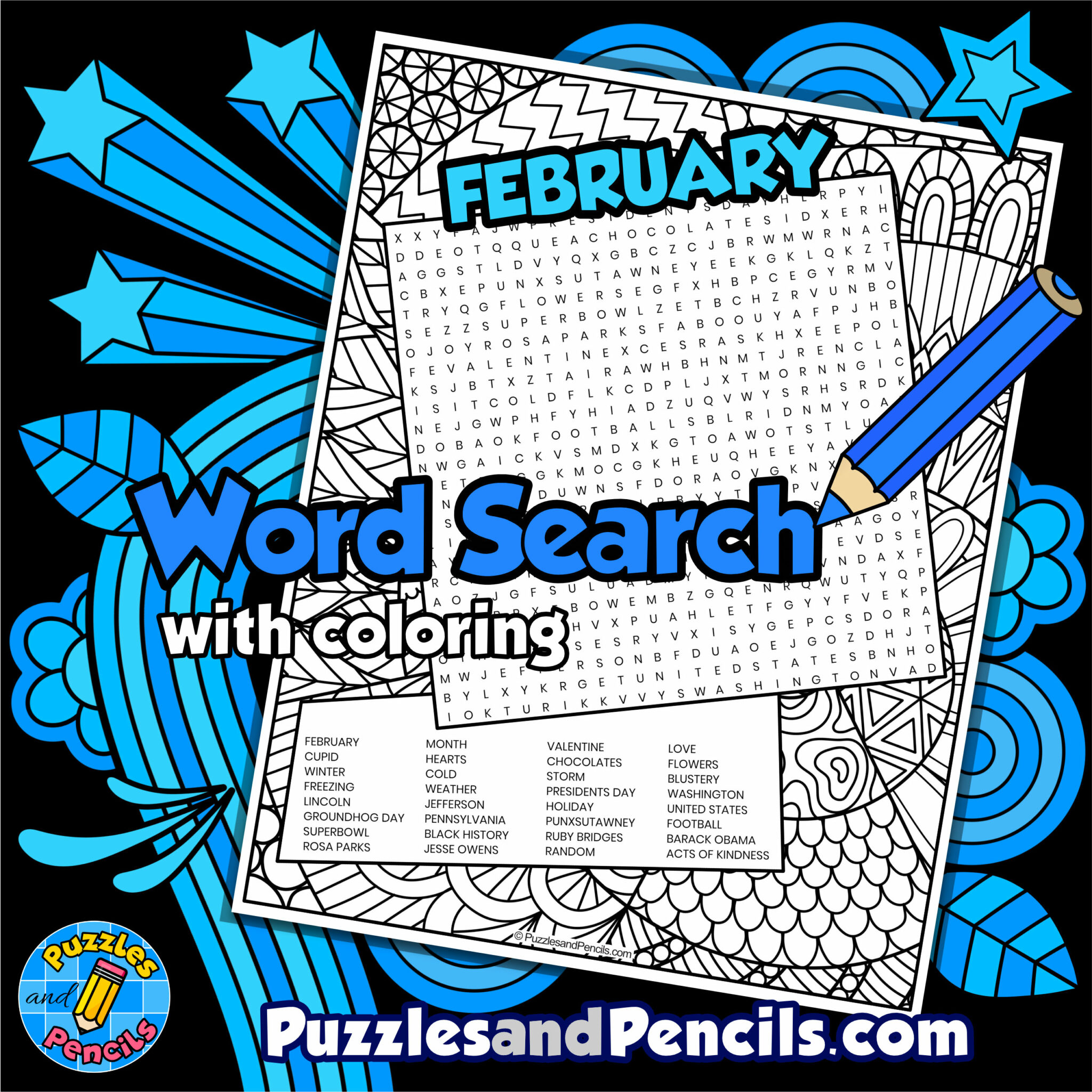 February Word Search Puzzle Activity Page with Coloring | Wordsearch ...