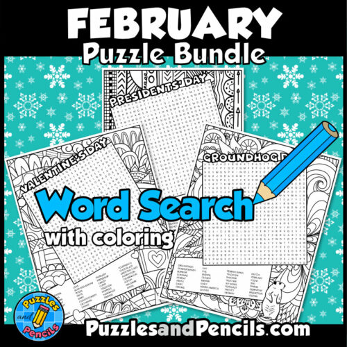 February Word Search Puzzle Activity Page BUNDLE | 14 Wordsearch ...