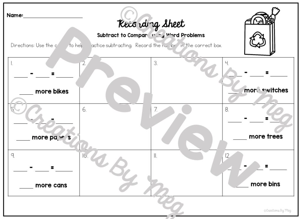 Earth Day: Subtract to Compare (1.OA.A.1) | Made By Teachers