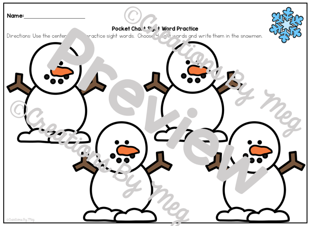 Winter Themed: Pocket Chart Sight Word Recognition | Made By Teachers