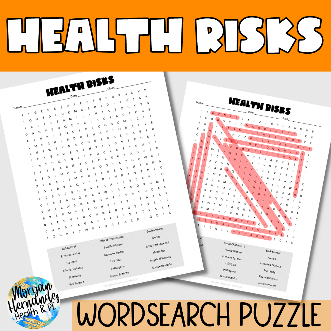 Health Risks Word Search Puzzle | Made By Teachers