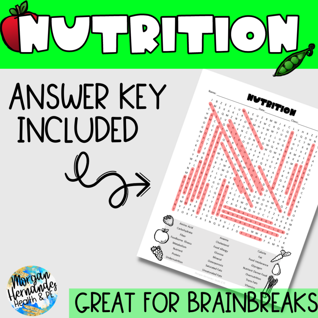 Nutrition Word Search Puzzle | Made By Teachers