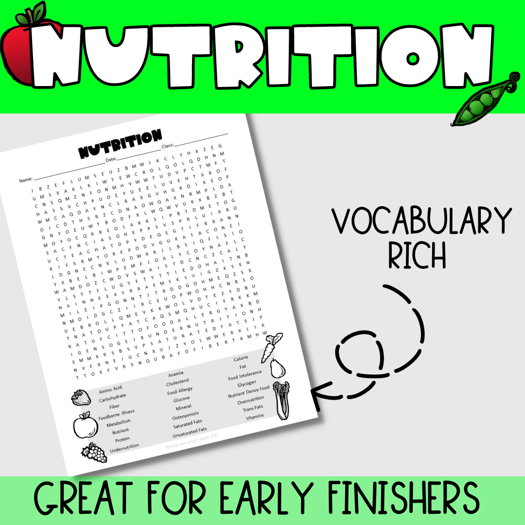 Nutrition Word Search Puzzle | Made By Teachers