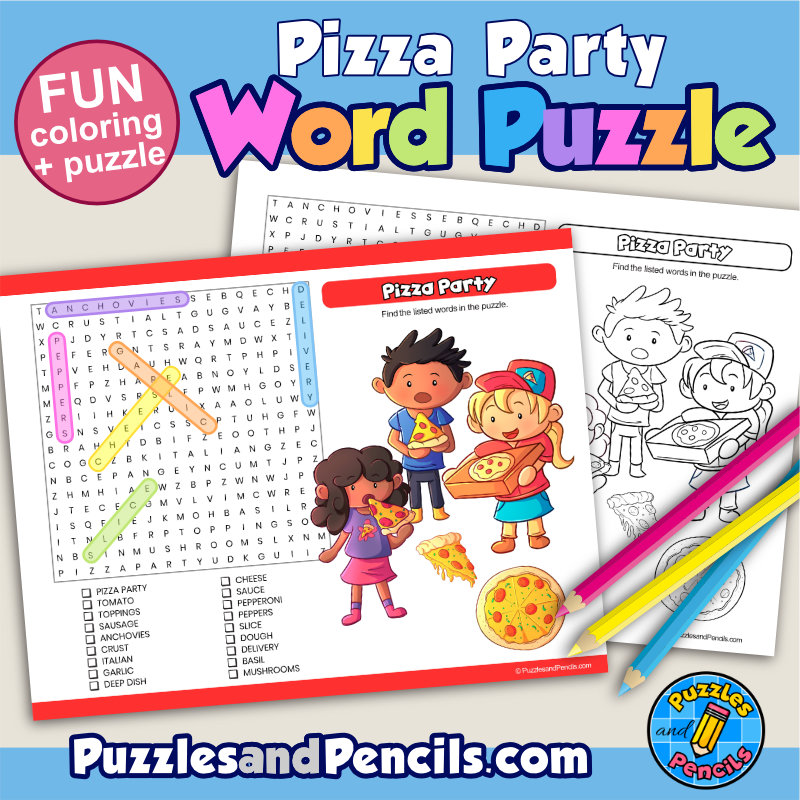 Pizza Party Word Search Puzzle Activity Page | Pizza Wordsearch | Made ...