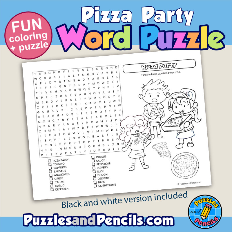 Pizza Party Word Search Puzzle Activity Page | Pizza Wordsearch | Made ...