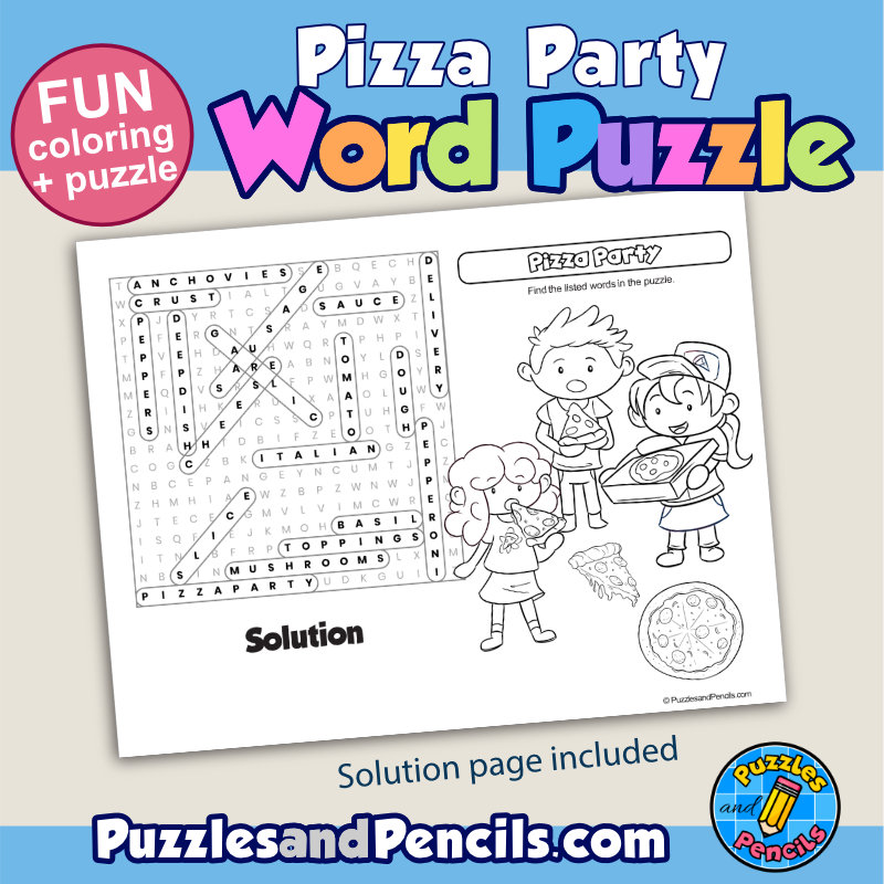 Pizza Party Word Search Puzzle Activity Page | Pizza Wordsearch | Made ...
