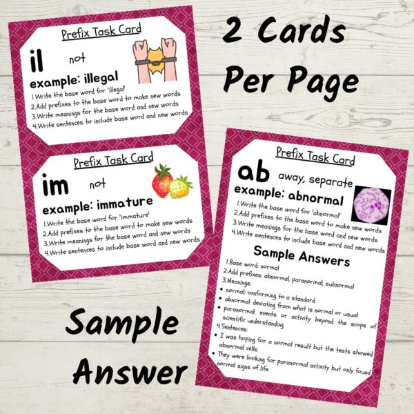Prefix Task Cards - Grammar Activities - Differentiated Vocabulary ...