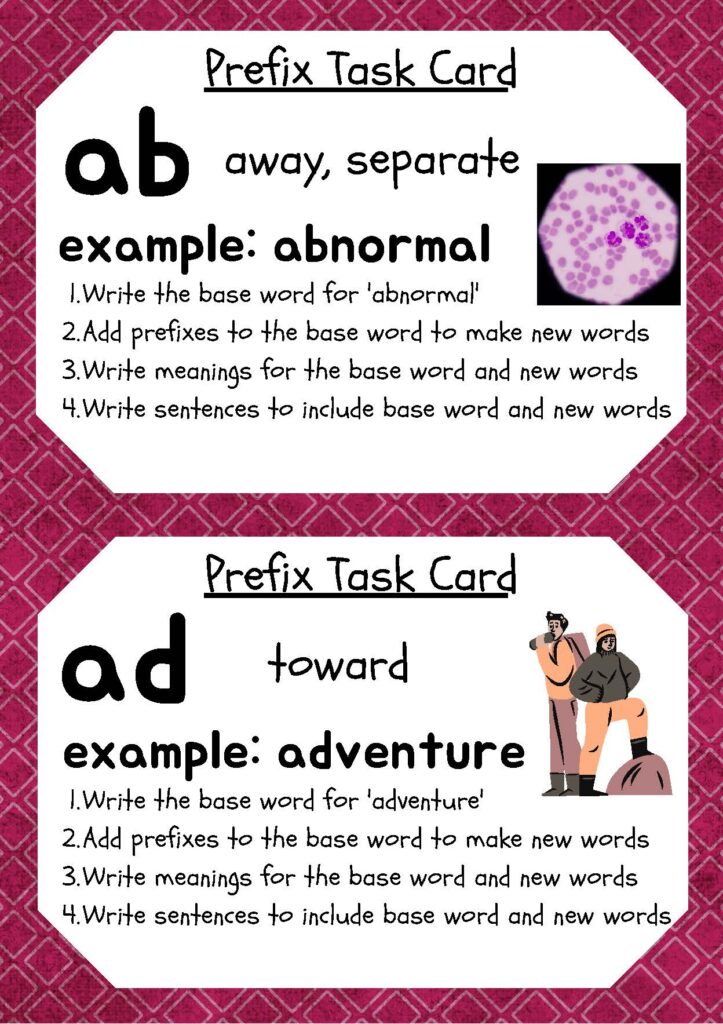 Prefix Task Cards - Grammar Activities - Differentiated Vocabulary ...