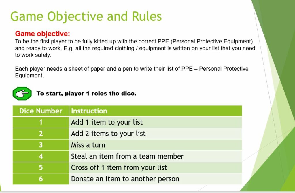 Health and Safety PPE Dice Game - Warm up / Lesson Starter | Made By ...