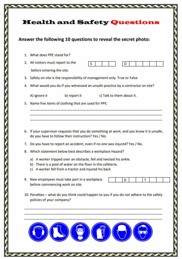 Health and Safety Workplace Reveal the Picture game | Made By Teachers