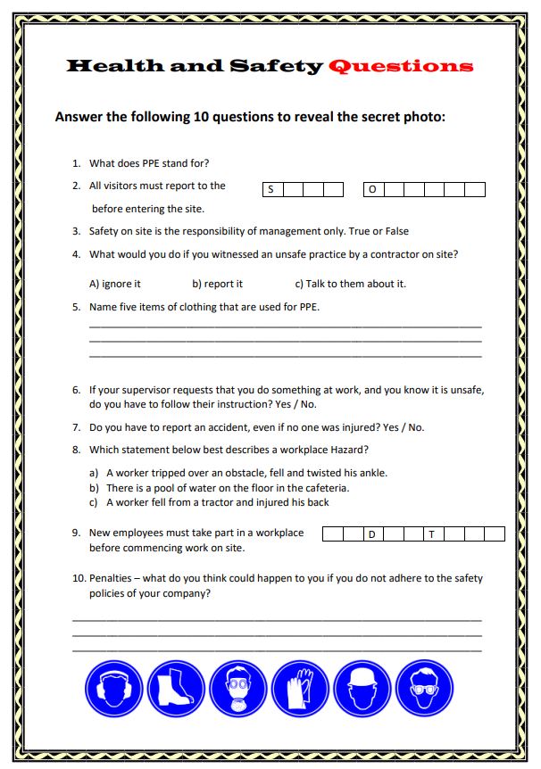 Health and Safety Workplace Reveal the Picture game | Made By Teachers