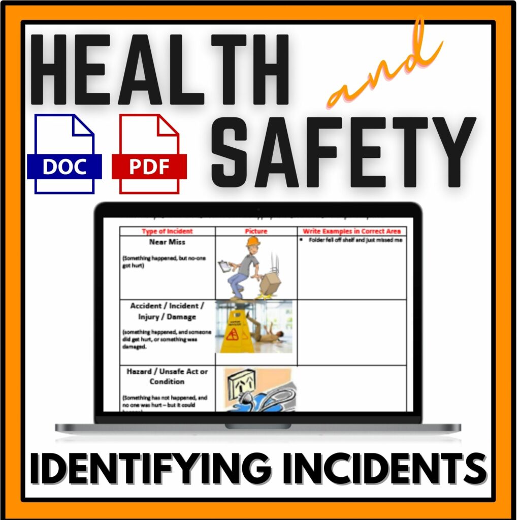 Workplace Health and Safety Identifying Incidents Worksheets | Made By ...