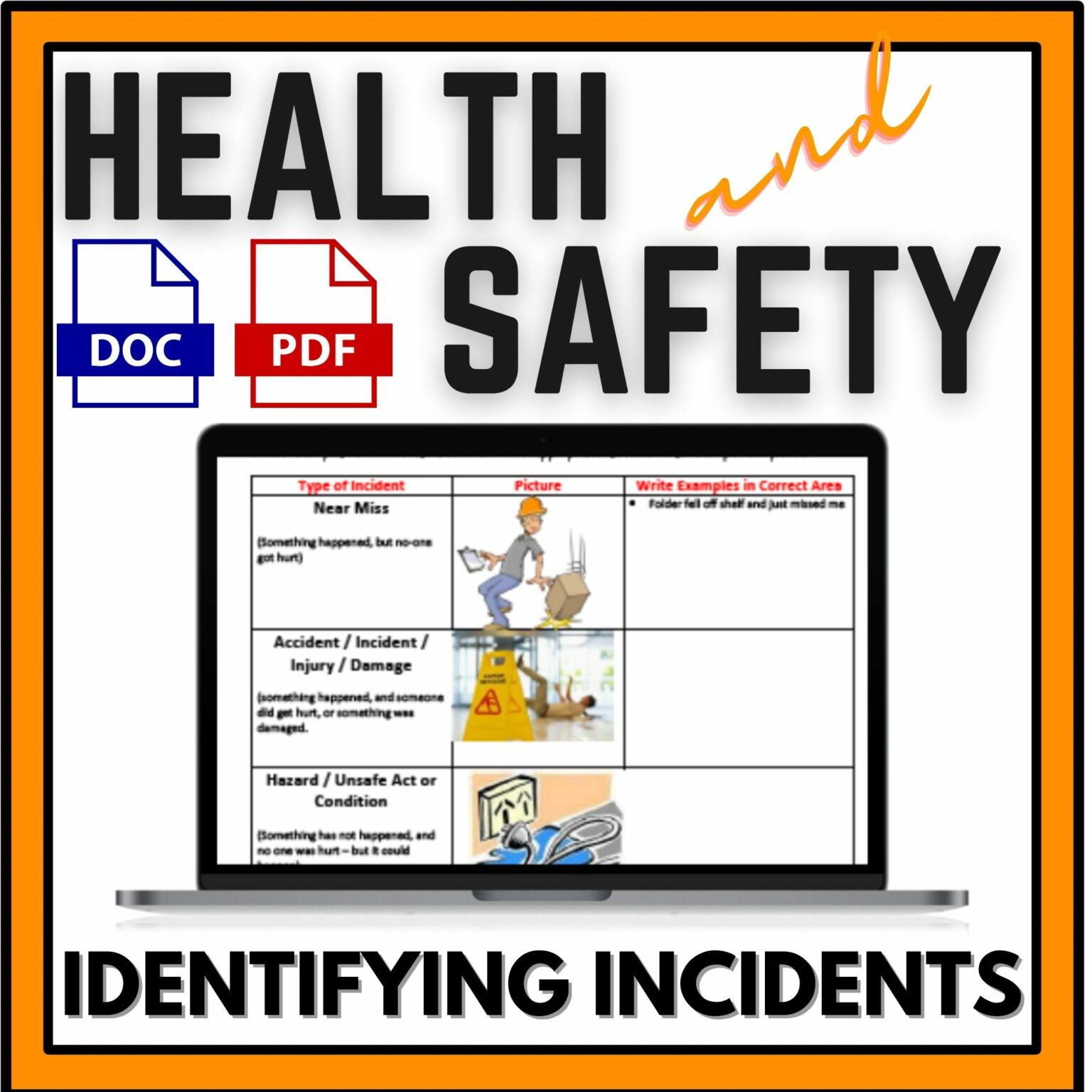 Workplace Health and Safety Identifying Incidents Worksheets | Made By ...