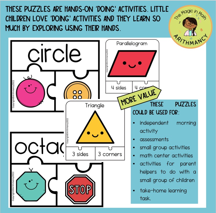 2D shapes puzzles | sides & corners | kindergarten | math center | math ...