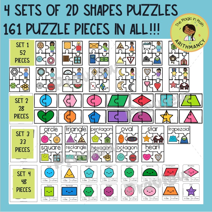 2D shapes puzzles | sides & corners | kindergarten | math center | math ...