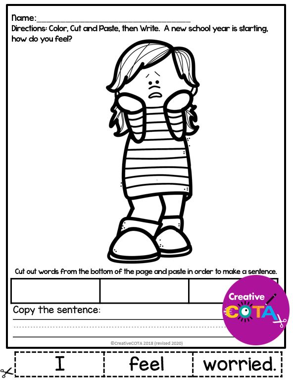 Back to School Social Emotional Learning Color, Cut & Paste and Tracing ...