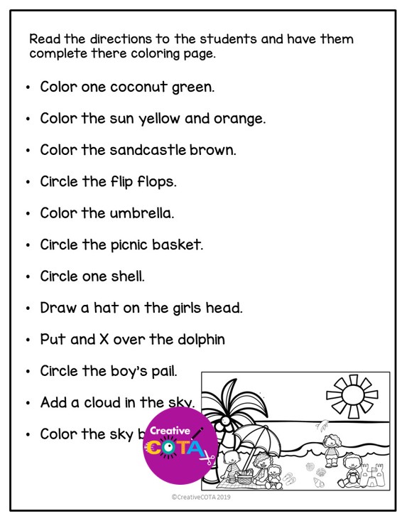 Spring and Summer Follow the Directions Coloring Pages for Listening ...