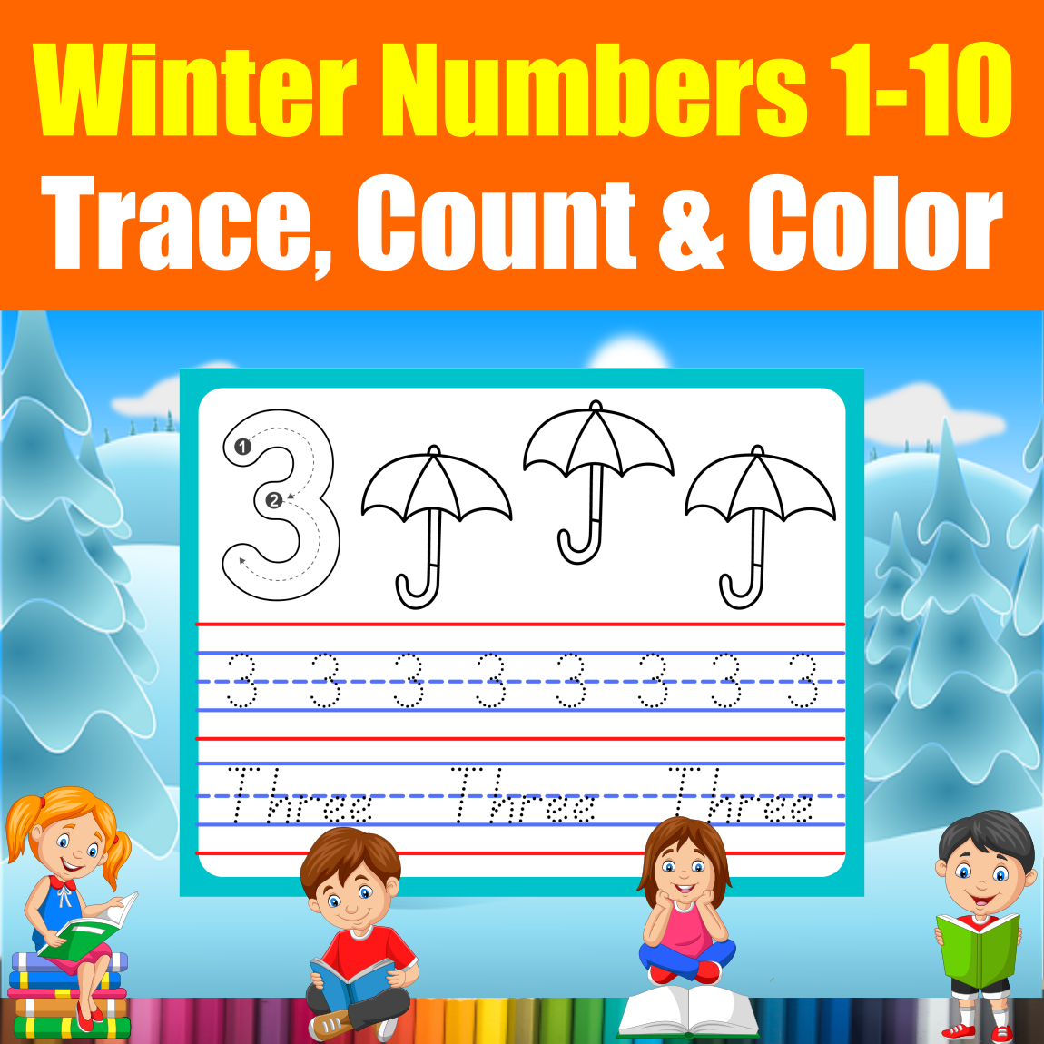 Winter Theme Numbers Handwriting Worksheets 1-10 for kids Prek & k to ...