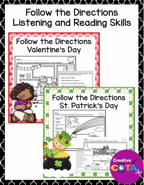 Valentine’s Day and St. Patrick’s Day Follow the Directions Activity ...
