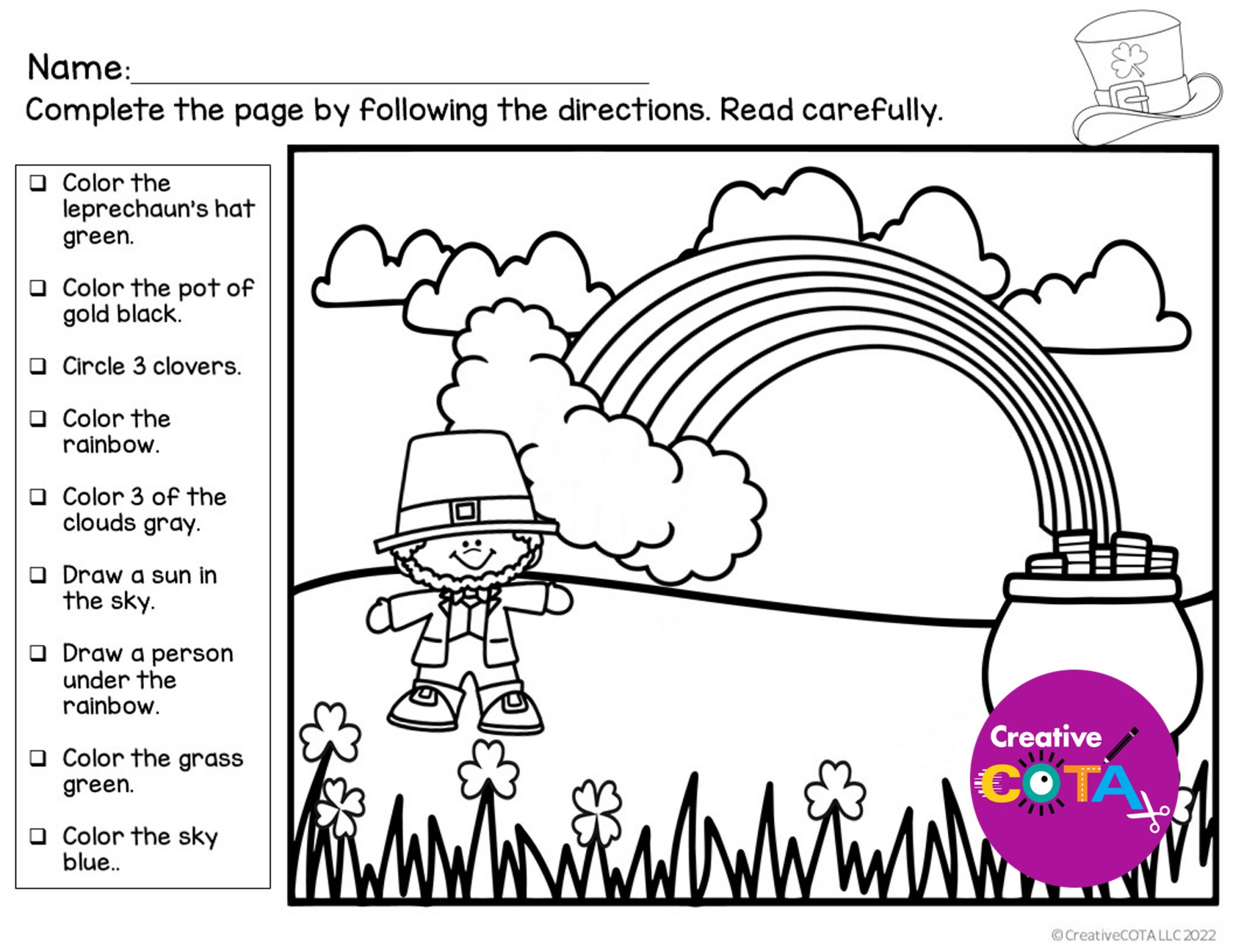 Valentine’s Day and St. Patrick’s Day Follow the Directions Activity ...