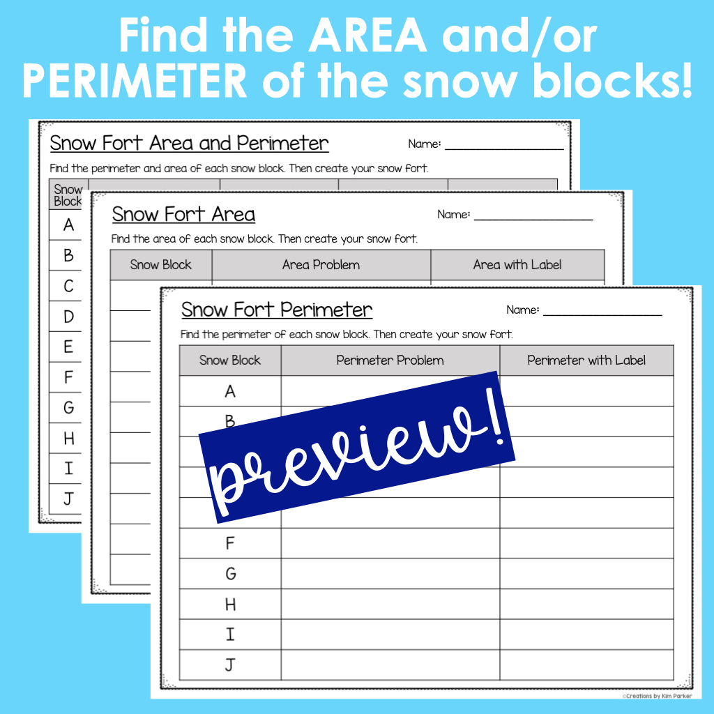 Winter Math Craft Activity Perimeter and Area Snow Fort | Made By Teachers