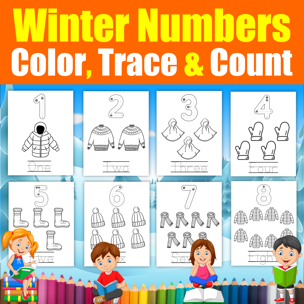 Winter Numbers 1-10. Printable Worksheets for Prek & K to Color, Trace ...