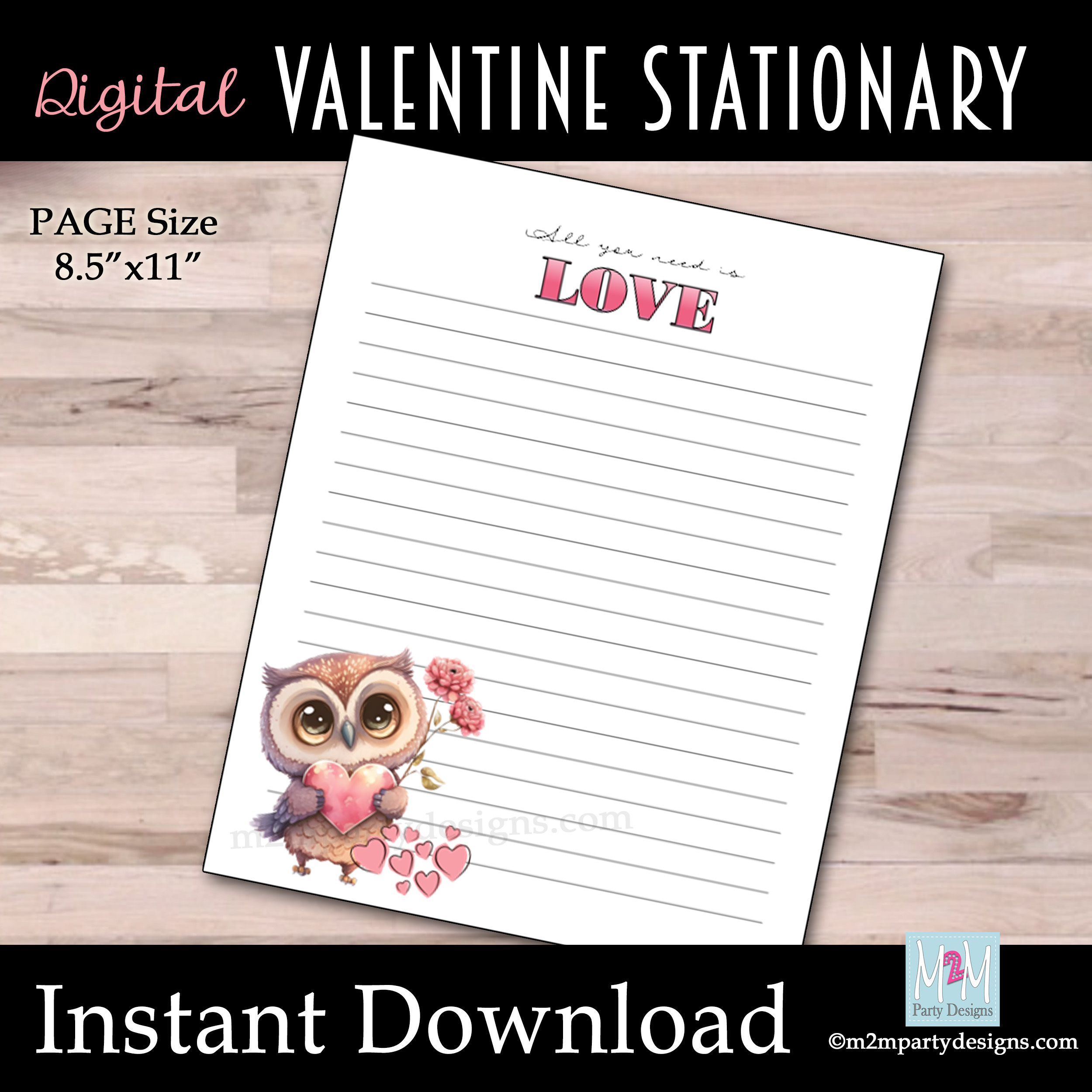 Printable Valentines Day Stationary, Love Stationary, February Cute Owl ...