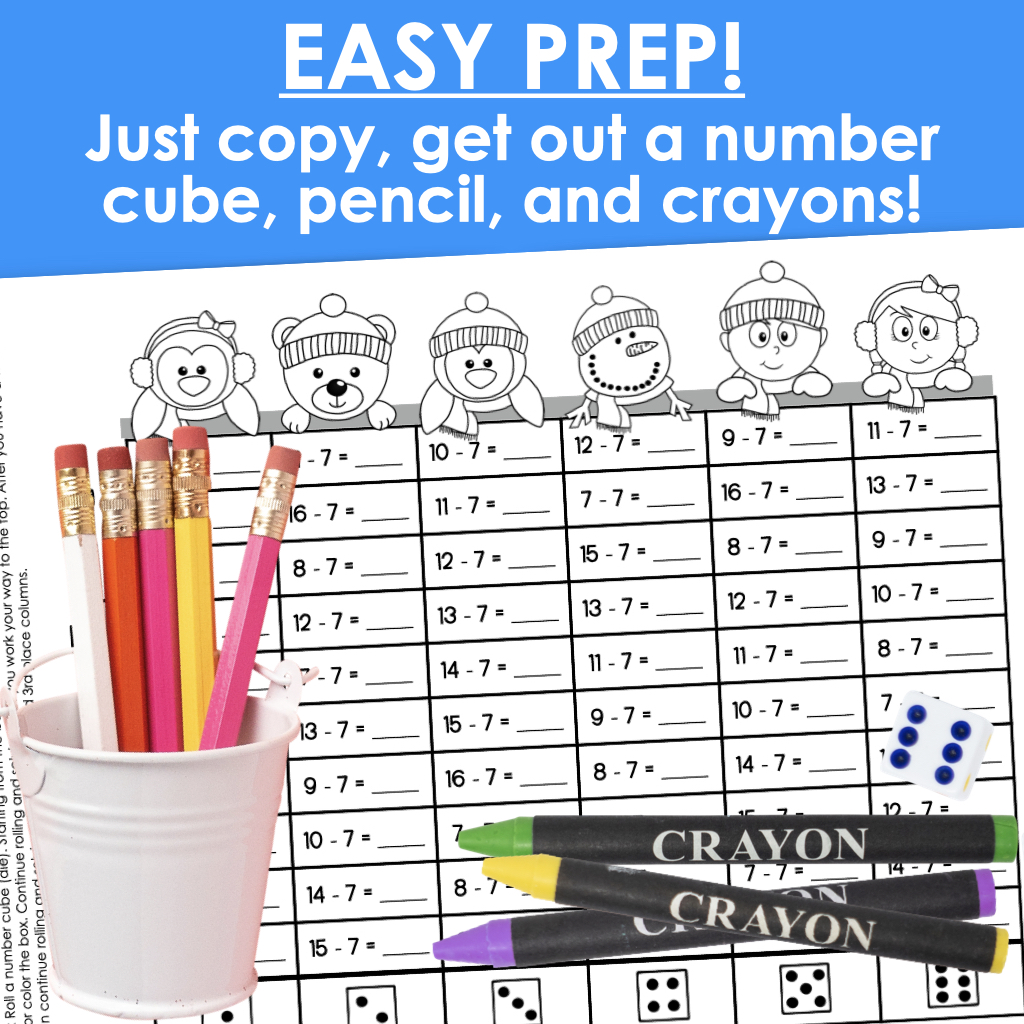 Winter Math Games Addition and Subtraction Fact Fluency Easy Prep ...