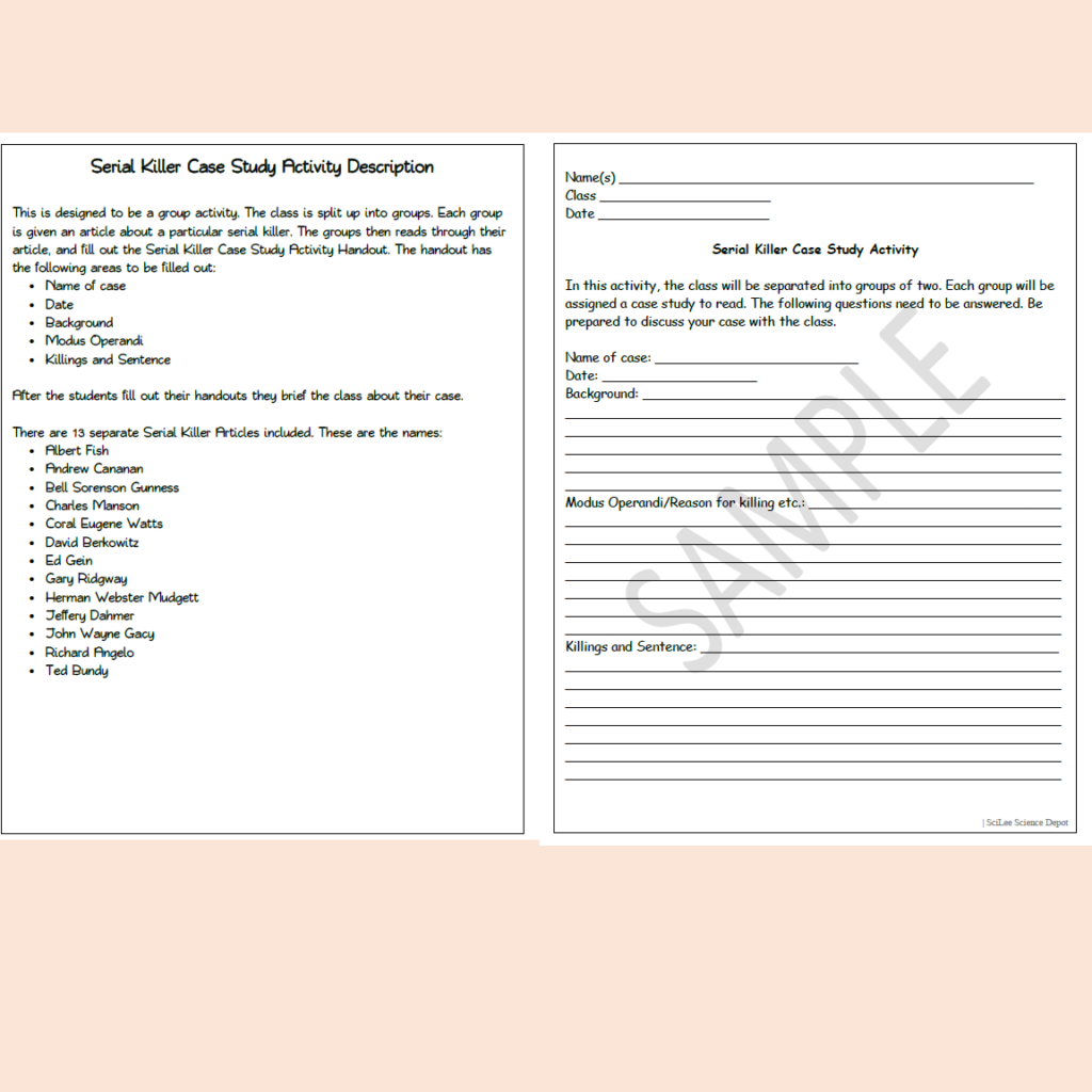 Serial Killer Case Study Activty | Made By Teachers
