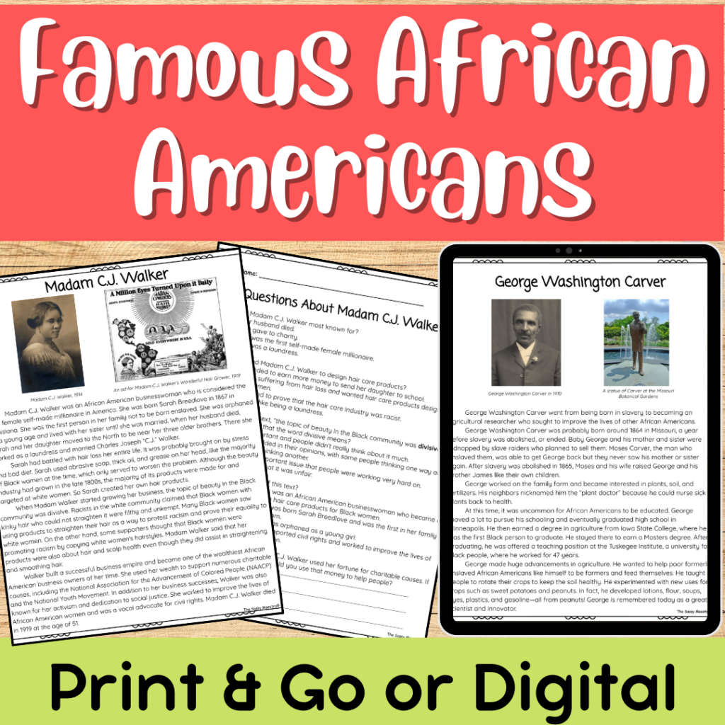 Black History Month Famous African Americans Reading Passages Set 1 ...