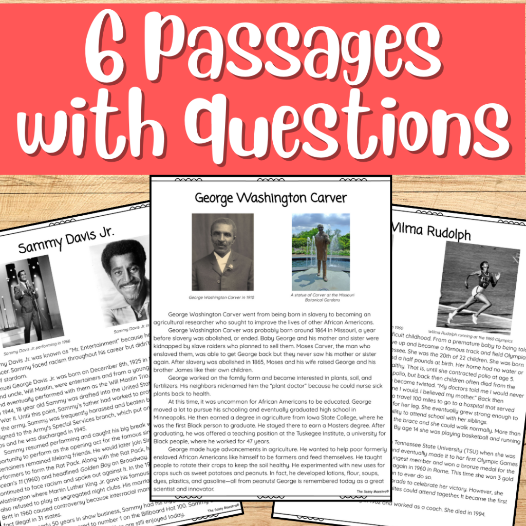 Black History Month Famous African Americans Reading Passages Set 1 ...