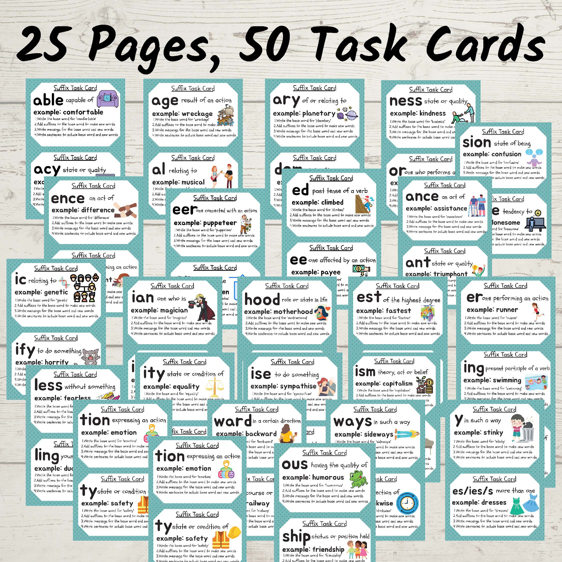 Suffix Task Cards | Grammar Activities - Differentiated Vocabulary ...