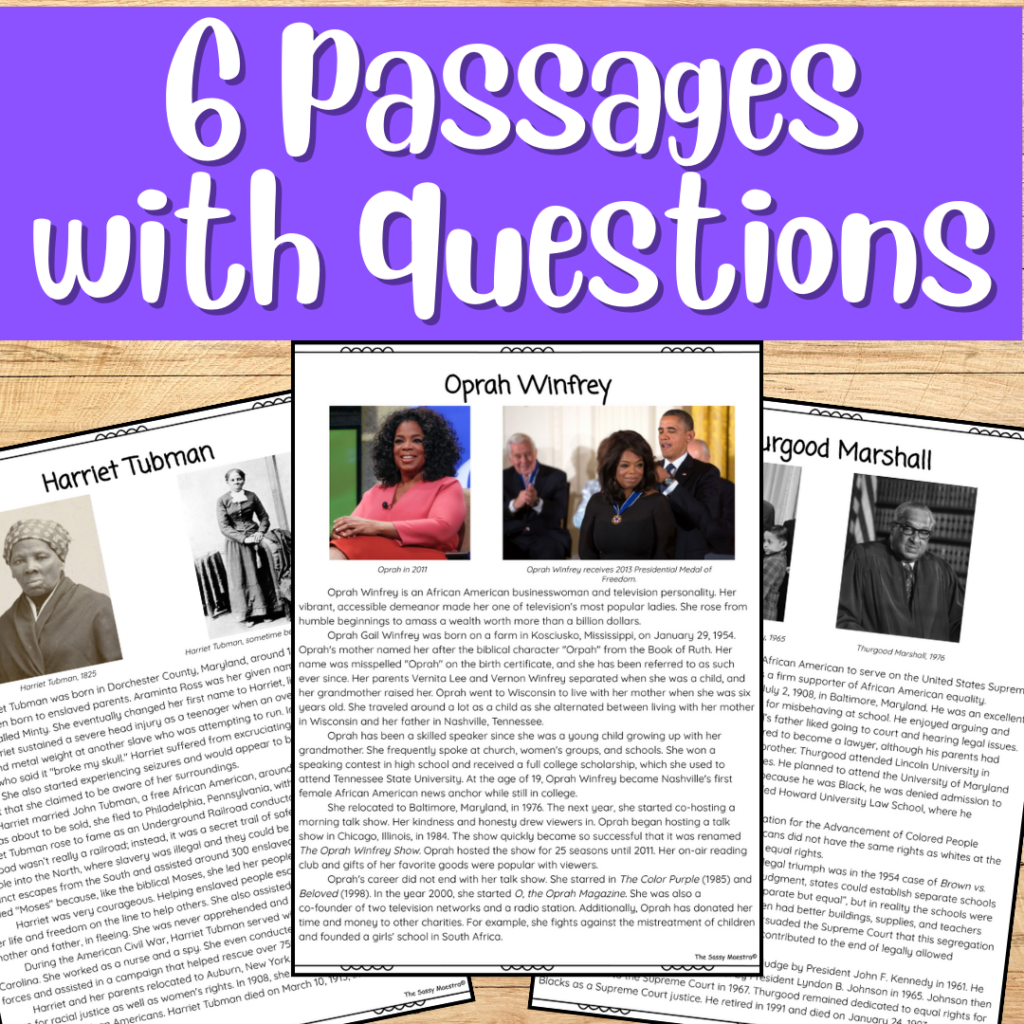 Black History Month Famous African Americans Reading Passages Set 2 ...
