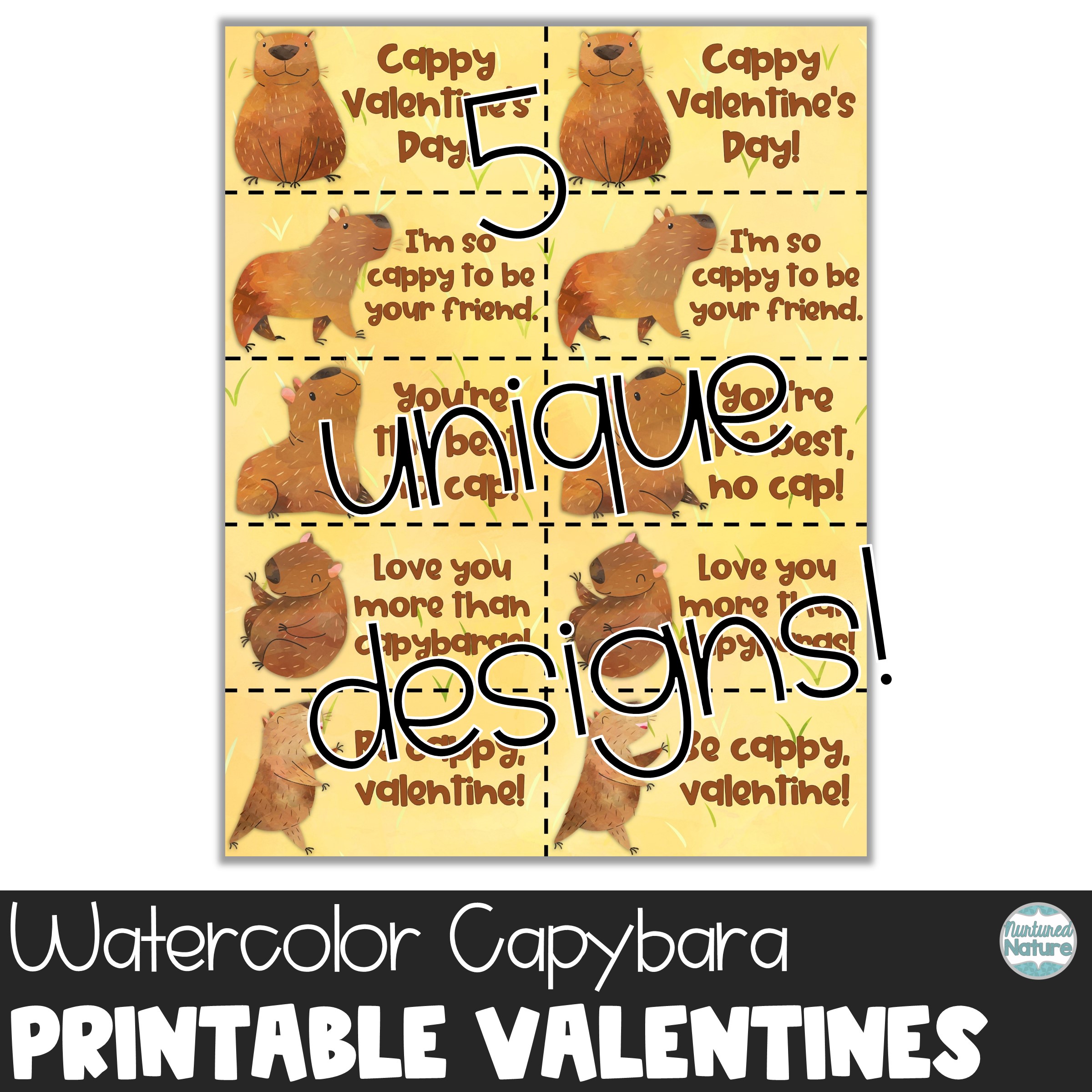 Capybara Valentine’s Day Printable Cards for Kids | Made By Teachers
