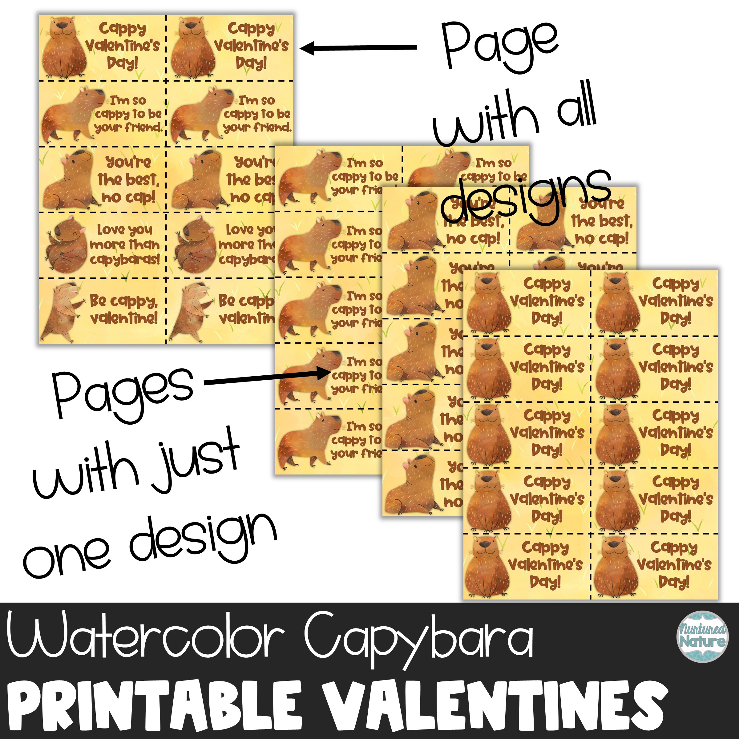 Capybara Valentine’s Day Printable Cards for Kids | Made By Teachers