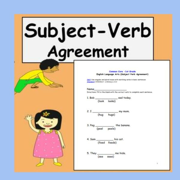 Subject Verb Agreement Worksheets grade 1-2; homeschool (Free Sample ...