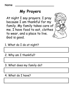 Christian Reading Comprehension Worksheet 1: Prayer, God - Grade | Made ...