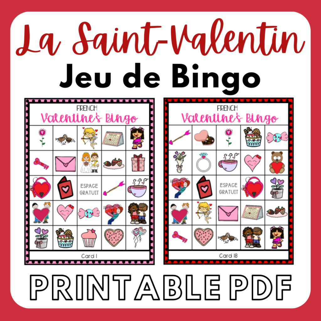 FRENCH Valentine's Day BINGO / La Saint-Valentin Jeu de BINGO | Made By ...
