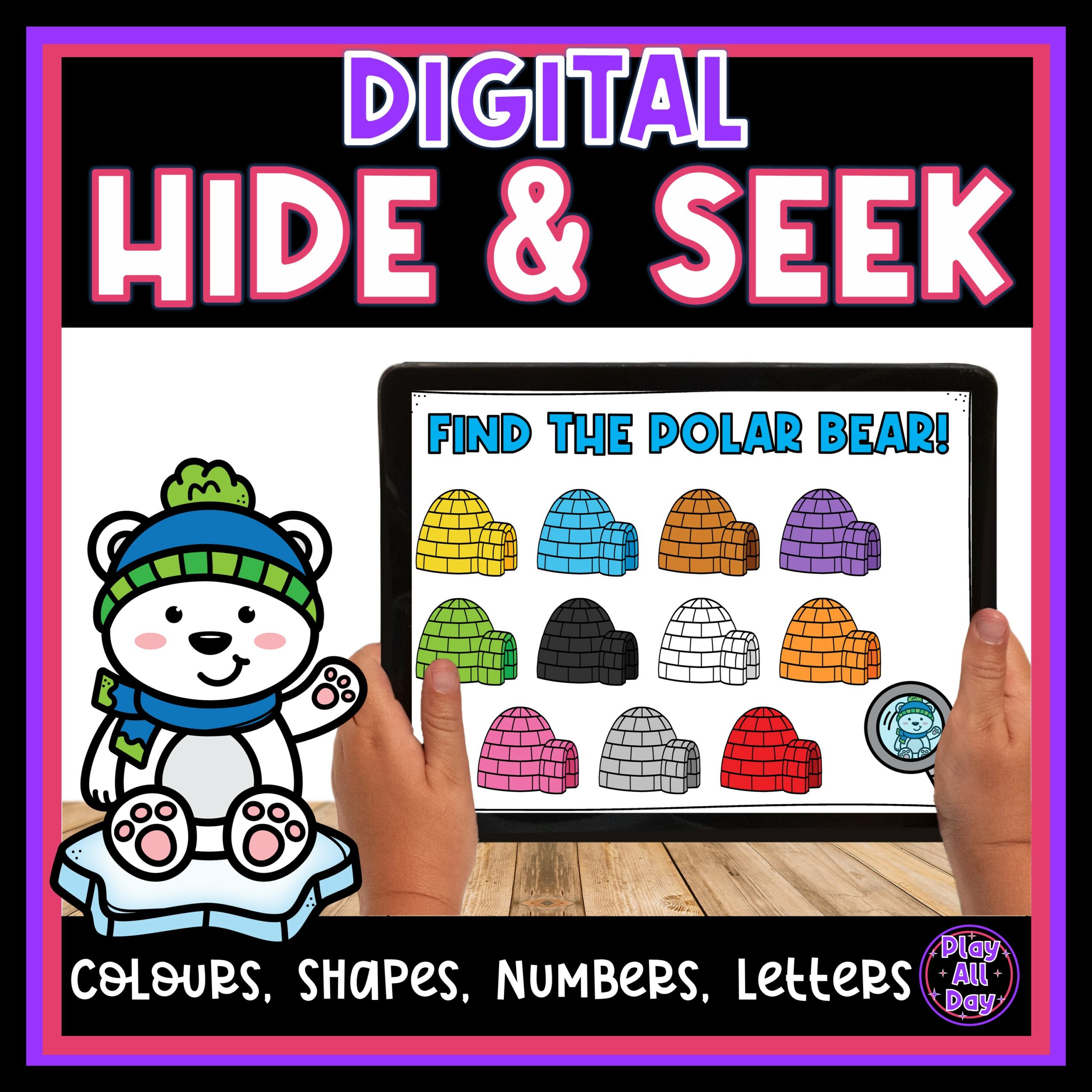 Digital Hide & Seek | Find the Polar Bear | Letters Numbers Shapes ...