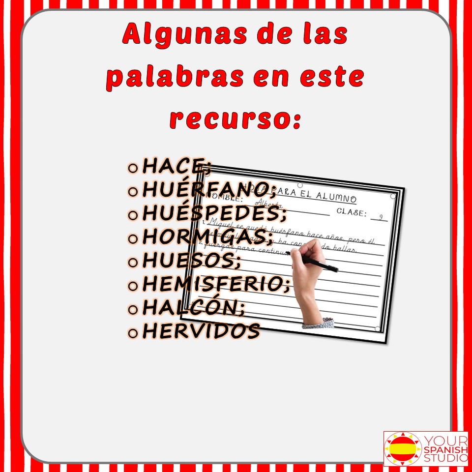 SPANISH SPELLING DICTATION NO PREP WEEK 2 La H inicial Oraciones ...