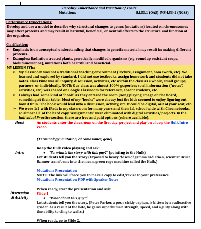 8th Science Lesson Mutations OAS 8.LS3.1 NGSS MS-LS3-1 | Made By Teachers